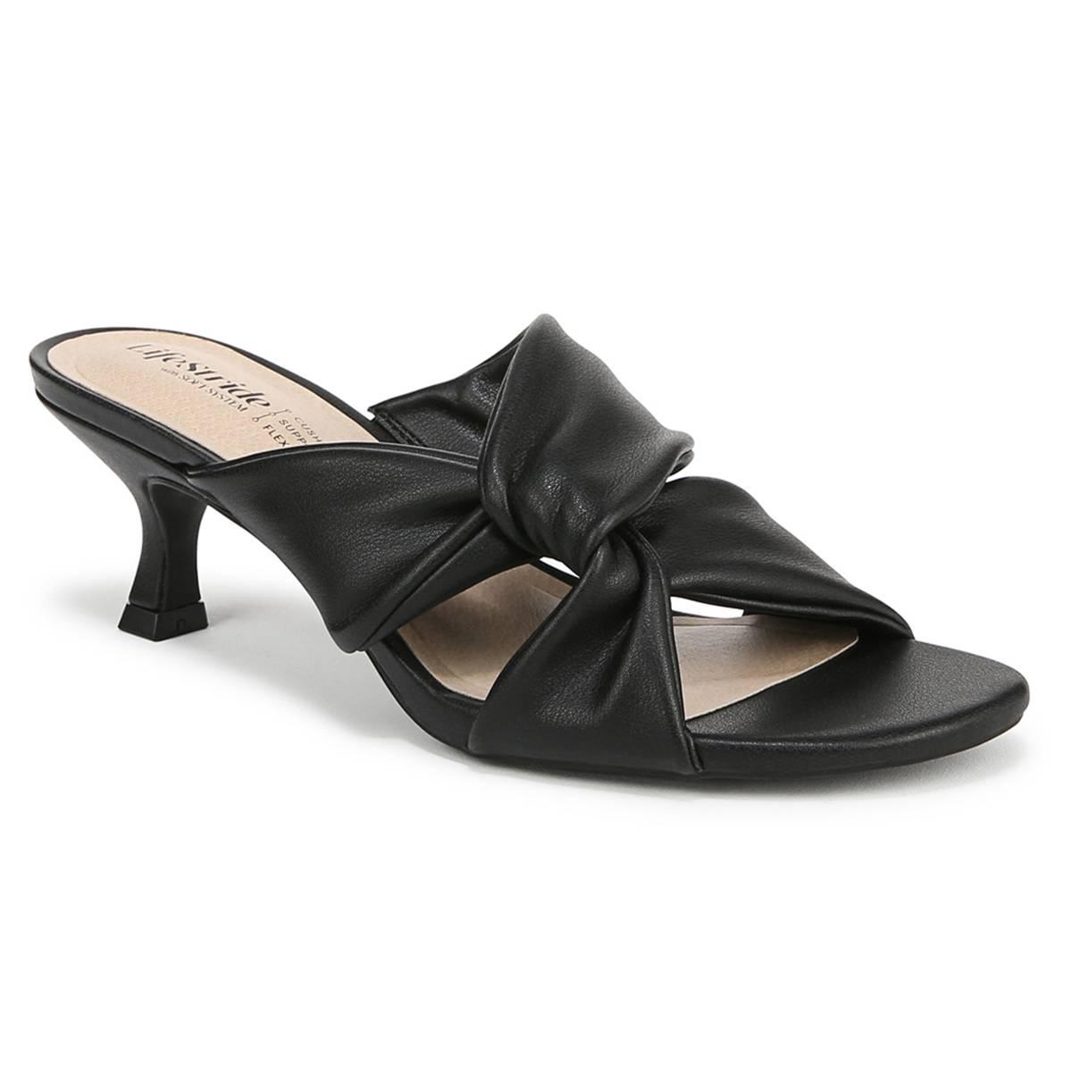 LifeStride Womens Nori Slide Kitten Heel Sandals - Silver Faux Leather