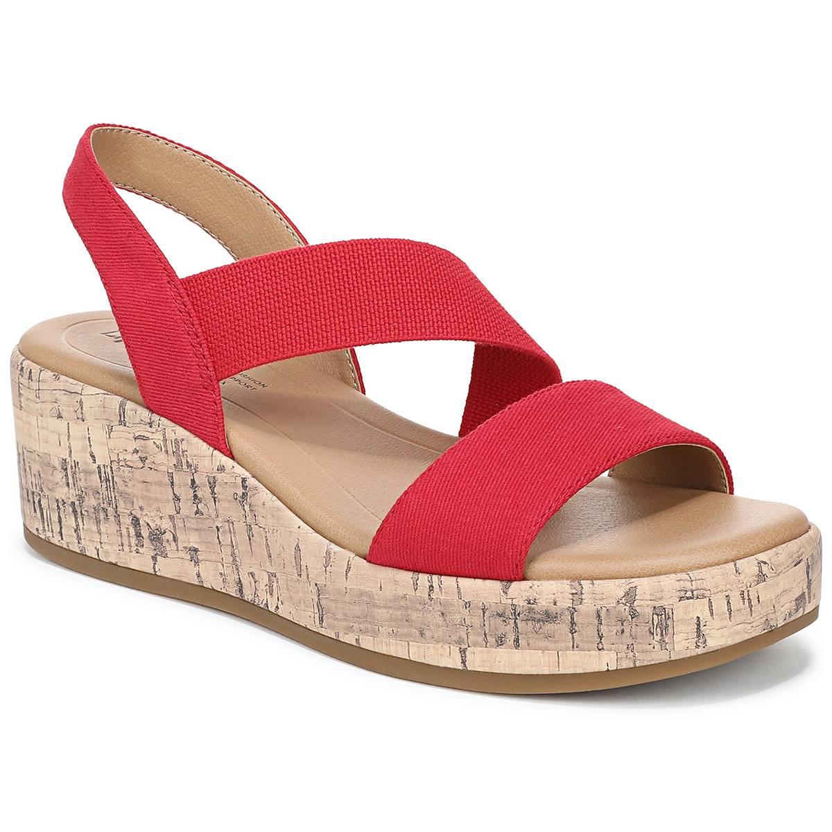 LifeStride Womens Odette Square Open Toe Wedge Sandals - Stonewash Blue Canvas Fabric