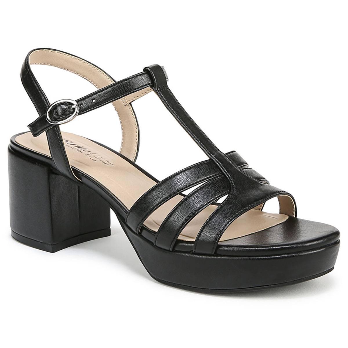 LifeStride Womens Rio Strappy Platform Block Heel Dress Sandals - Platino Gold Faux Leather