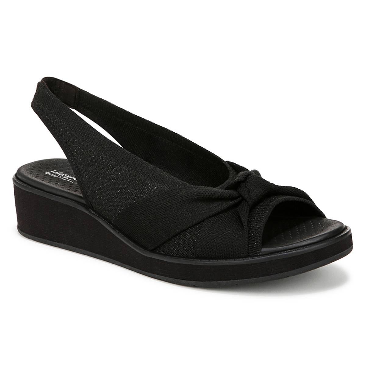 LifeStride Womens Bell Washable Slingback Wedge Sandals - Skipper Blue Knit Fabric