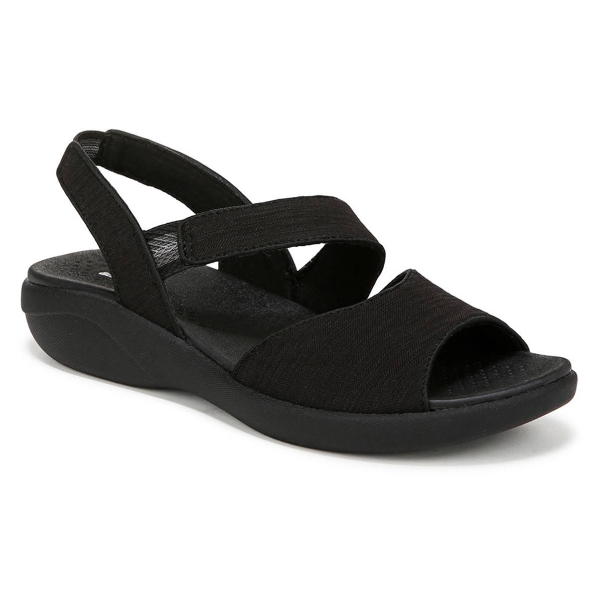 LifeStride Womens Cheerful Washable Peep Toe Slingback Sandals - Black Waxy Fabric