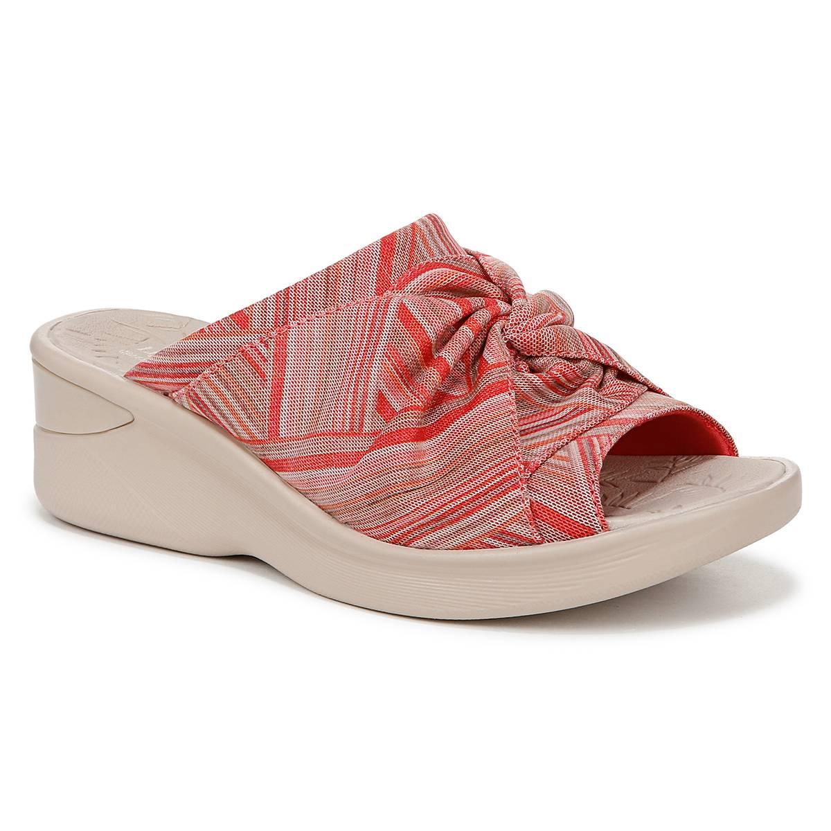 LifeStride Womens Smile 3 Washable Slide Wedge Sandals - Coral Stripe Stretch Fabric