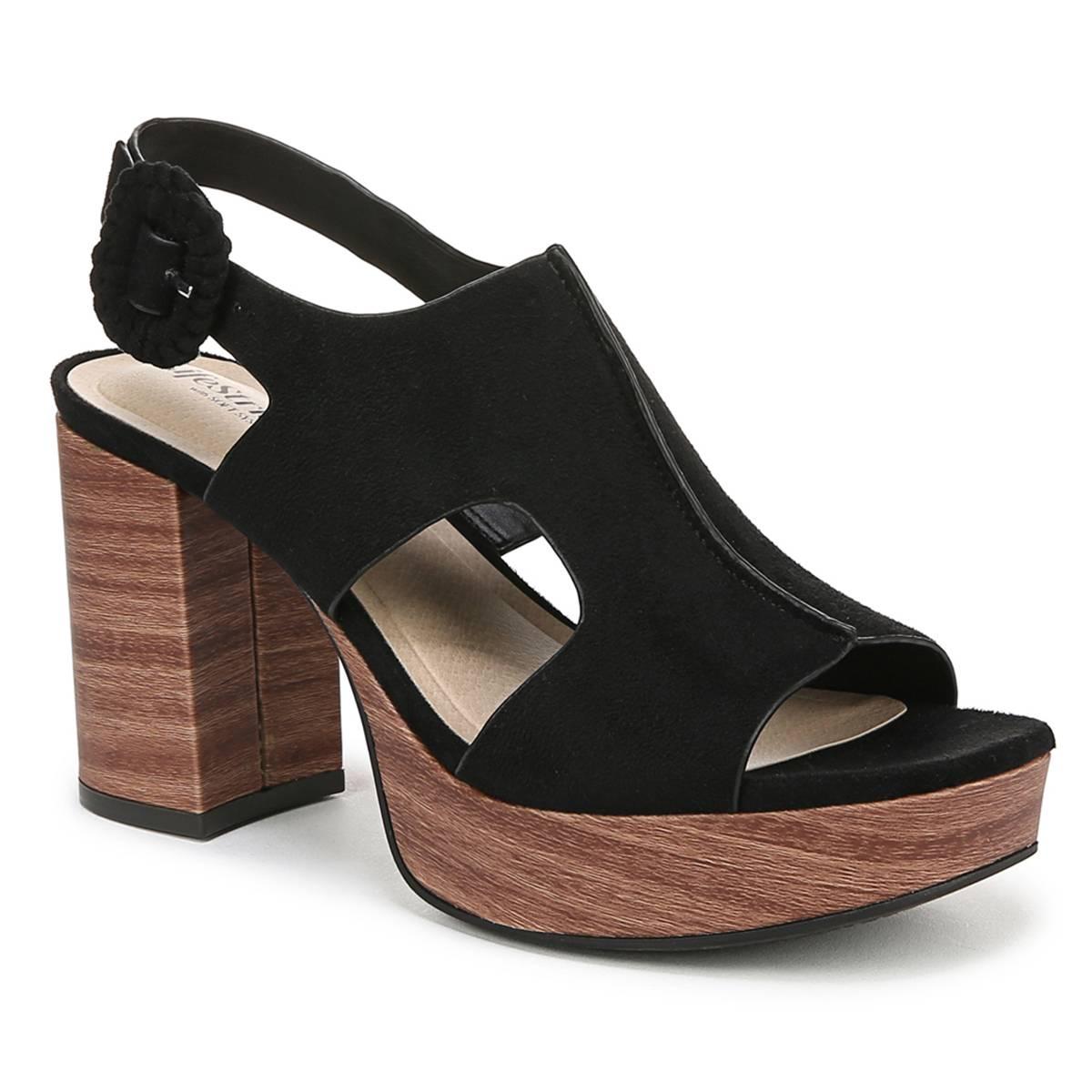 LifeStride Womens Audra Open Square Toe Block Heel Platform Sandals - Gold Faux Leather