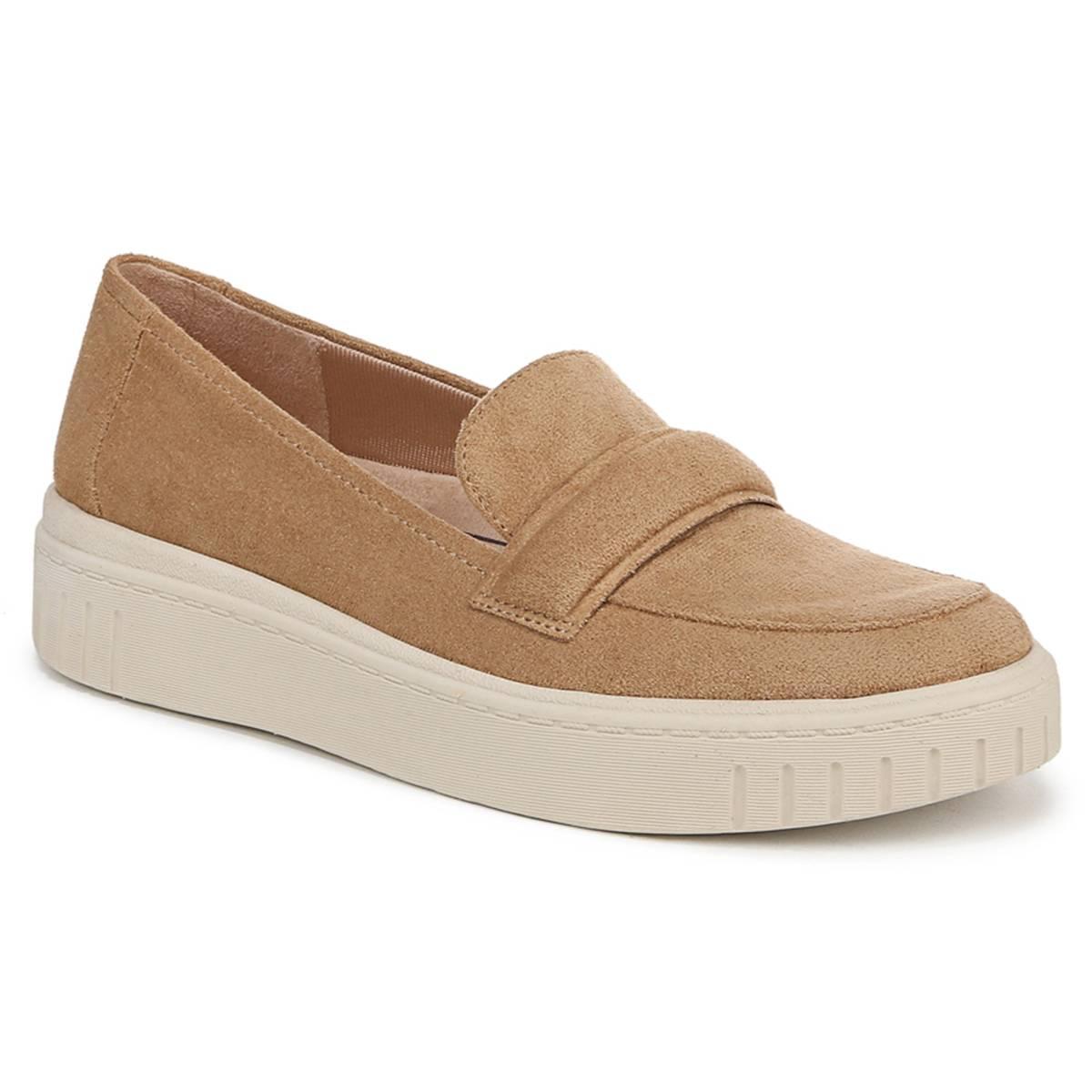LifeStride Womens Geneva Closed Round Toe Platform Penny Loafers - Cuoio Taupe Microfiber