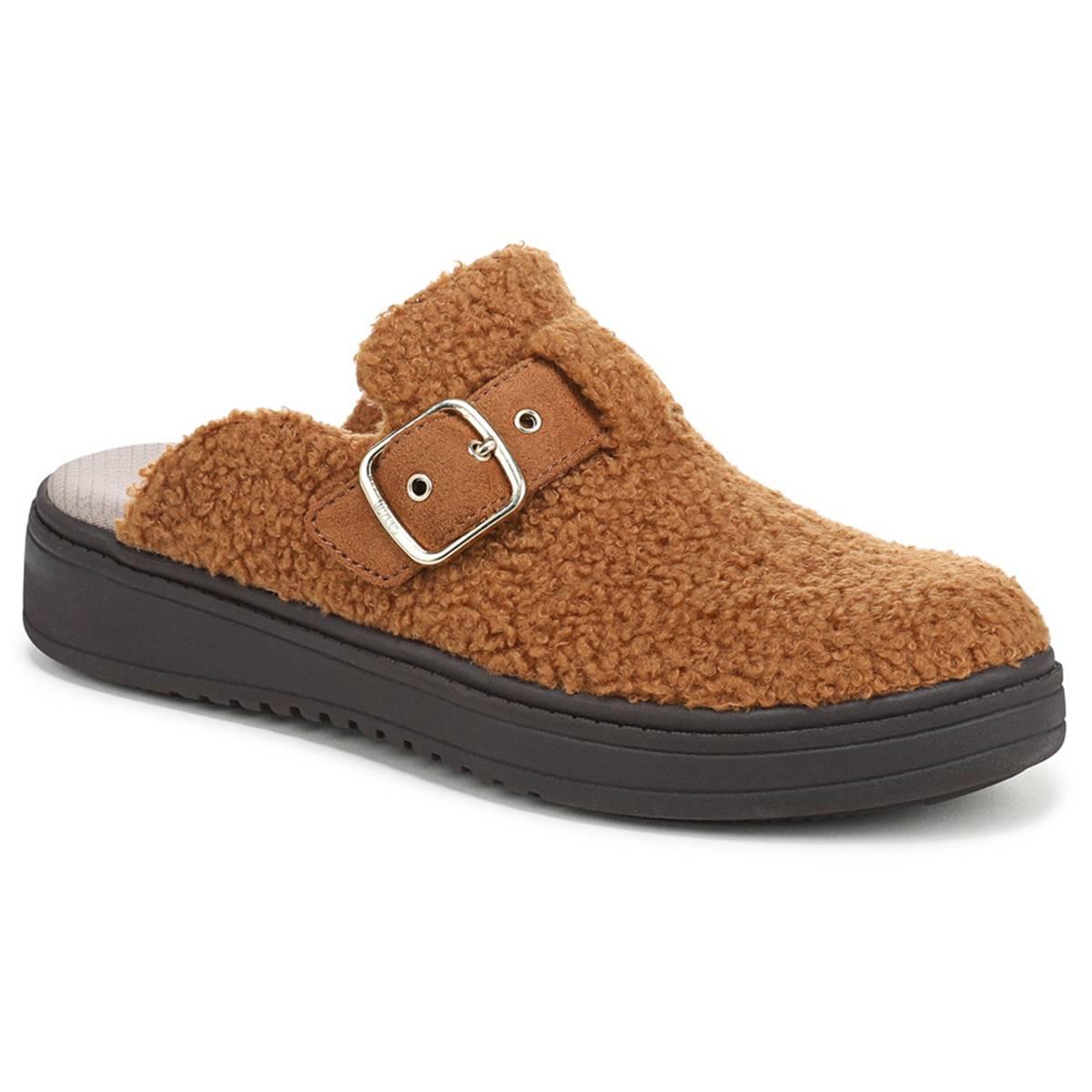 LifeStride Womens Vibe-Cozy Washable Round Toe Mule Clogs - Dark Honey Brown Faux Shearling