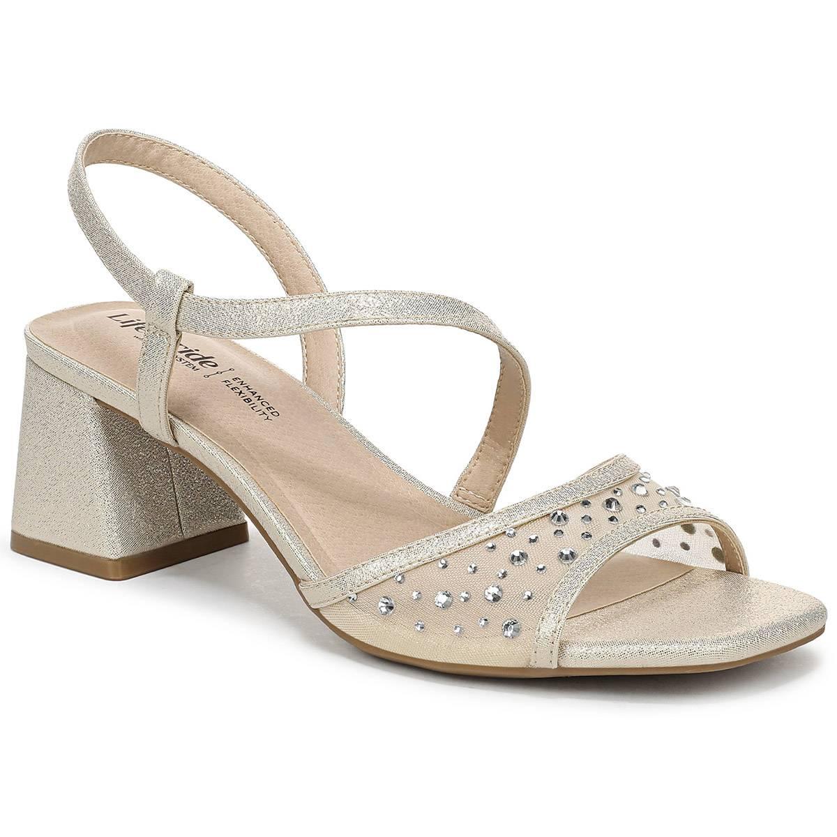 LifeStride Womens Cheyenne Slingback Sandals - White Mesh/Faux Leather