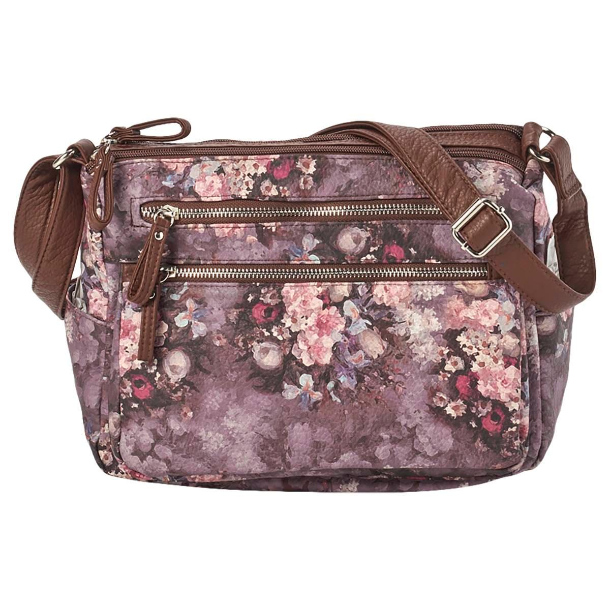 Click here for Bueno Multi Zip Camera Floral Washed Hobo - Brown/... prices