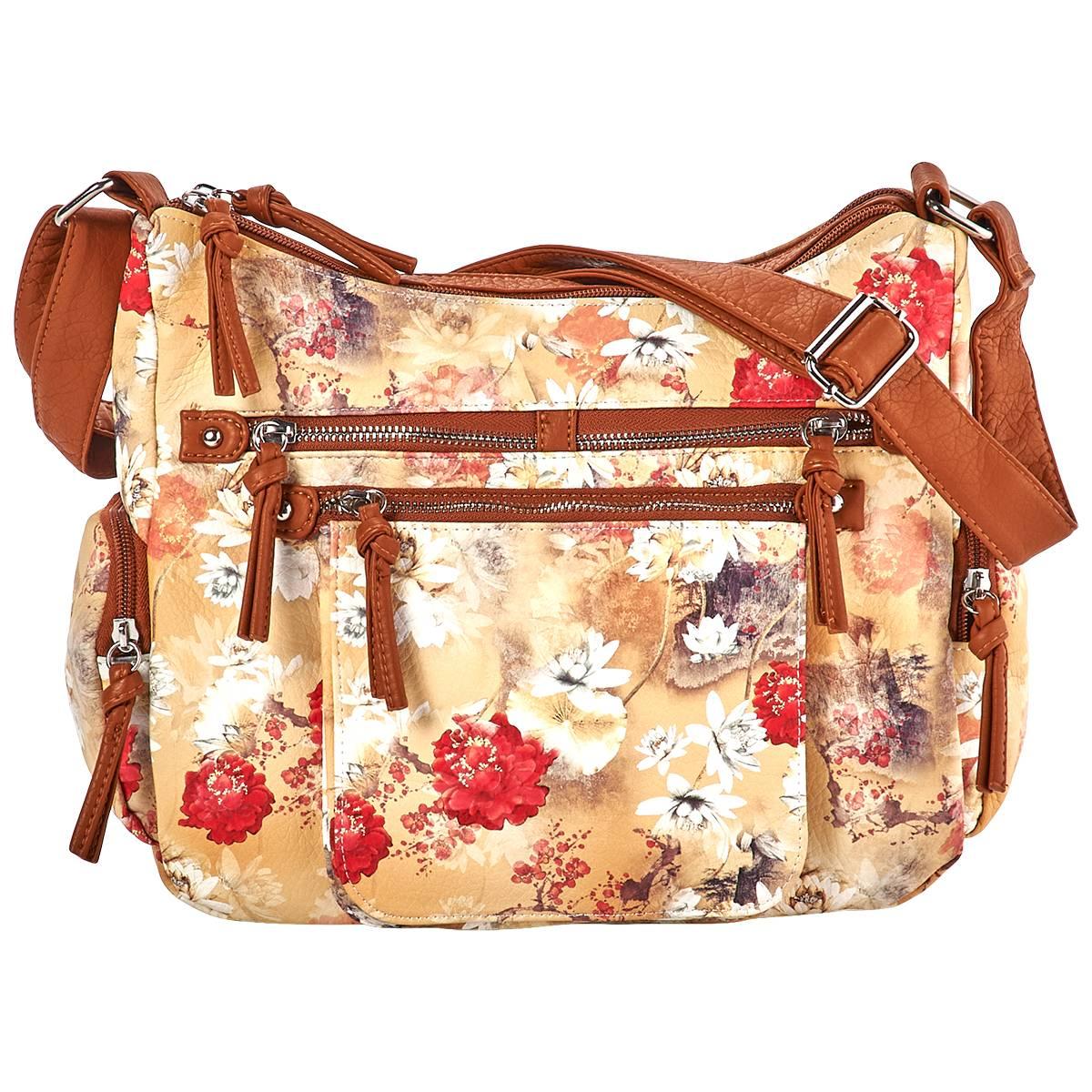 Click here for Bueno Light Washed Floral Multi Zip Hobo - Sand/Wh... prices