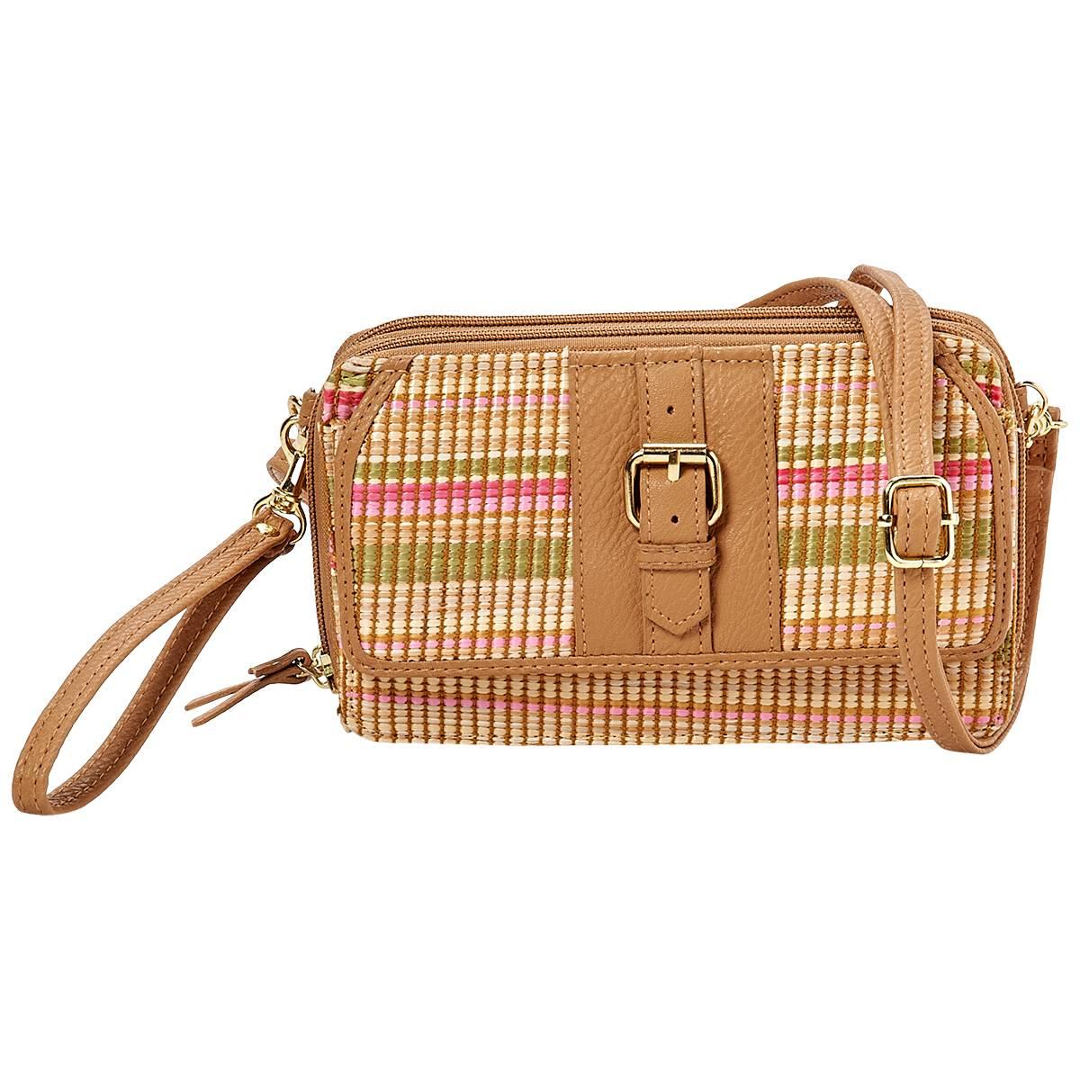 Click here for Womens Bueno Striped Woven Double Zip Flap Crossbo... prices