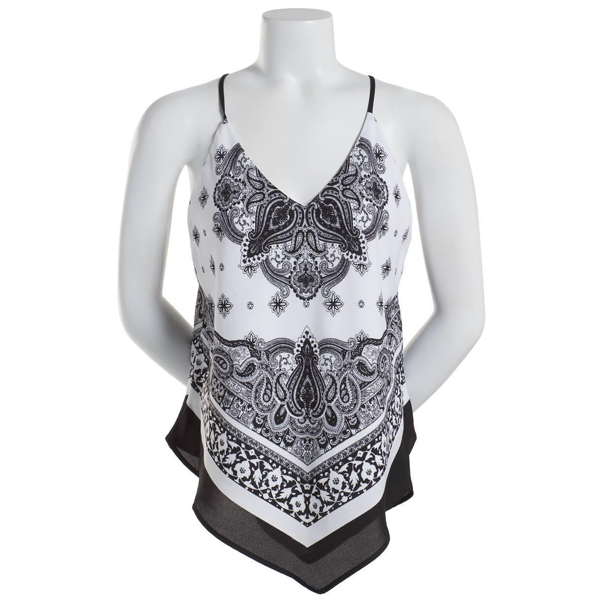 Bcx Juniors Printed Handkerchief-Hem Sleeveless Top - Pat P