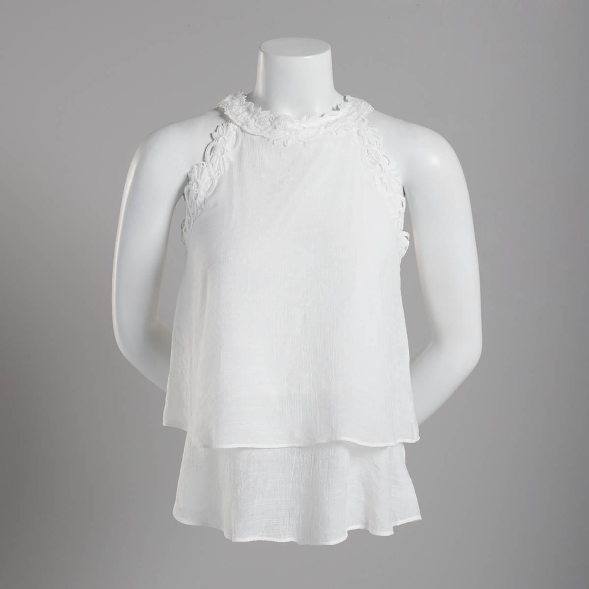 Bcx Juniors Crochet-Trim Layered-Hem Top - Off White