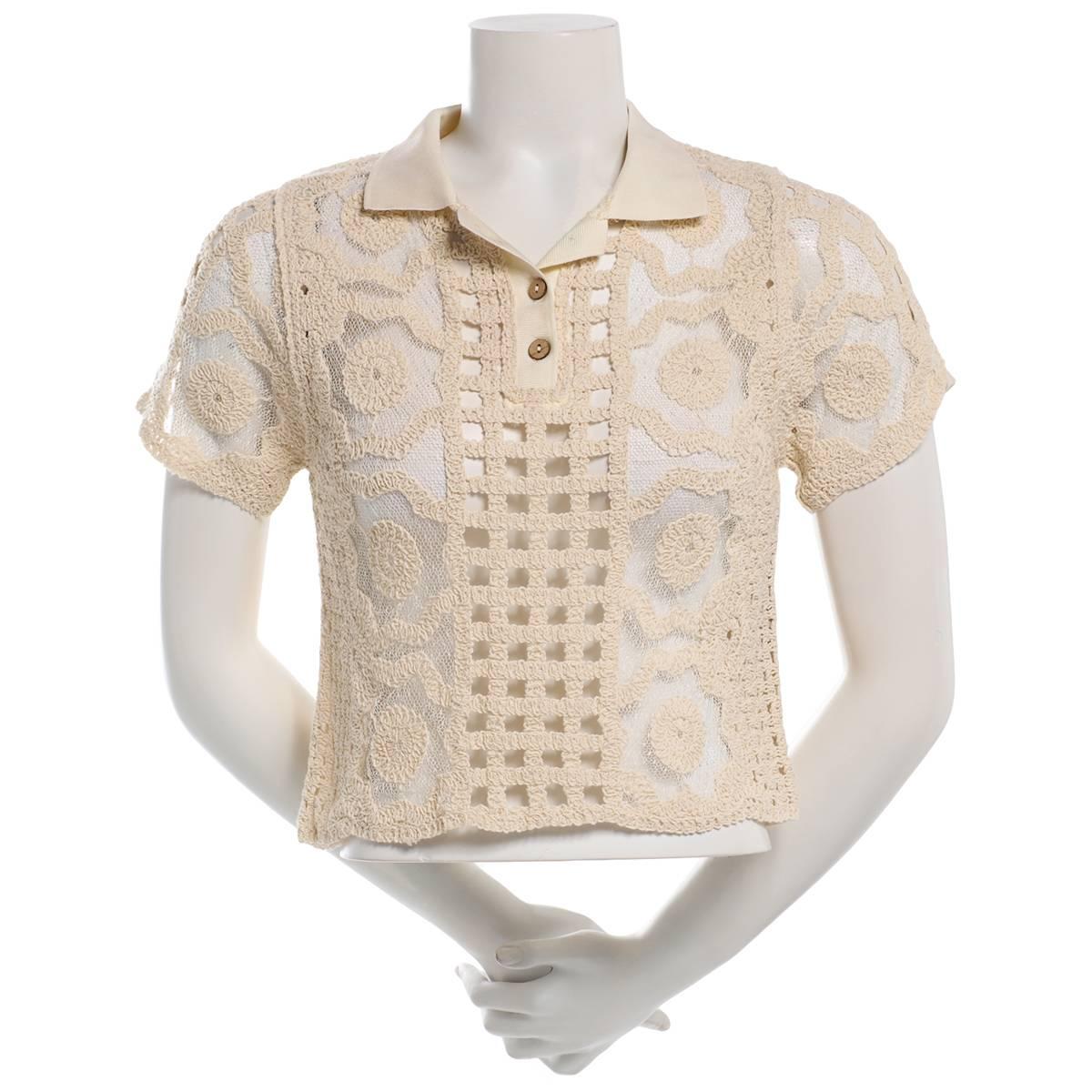 Bcx Womens Embroidered Crochet Collared Sweater - Natural