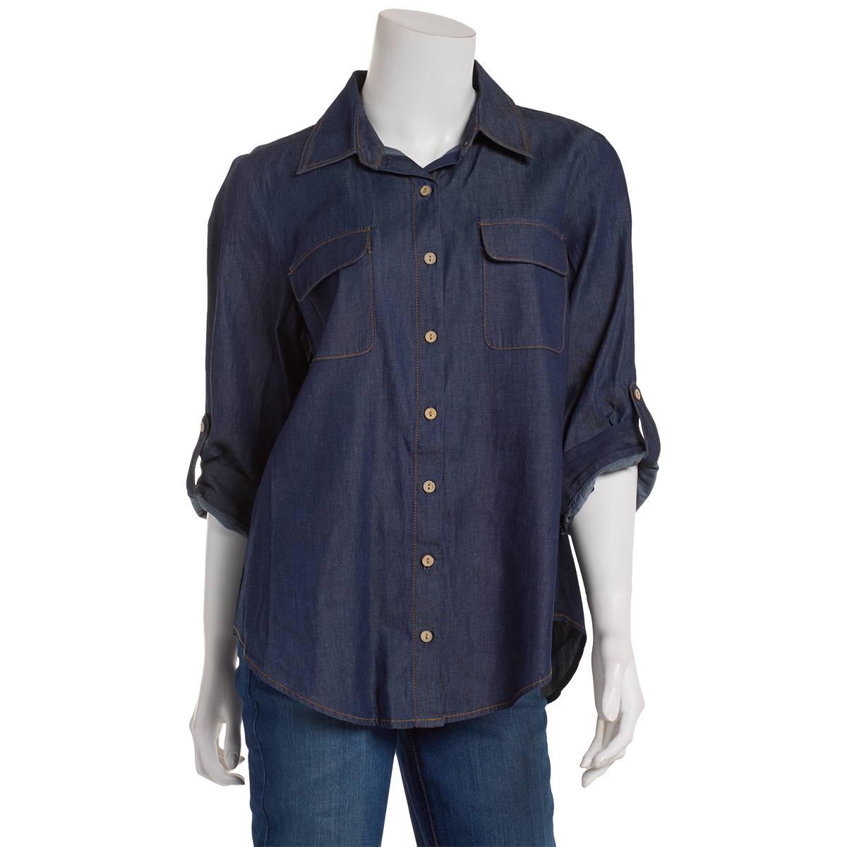 Bcx Juniors Washed Denim Button-Front Shirt - Dark Denim