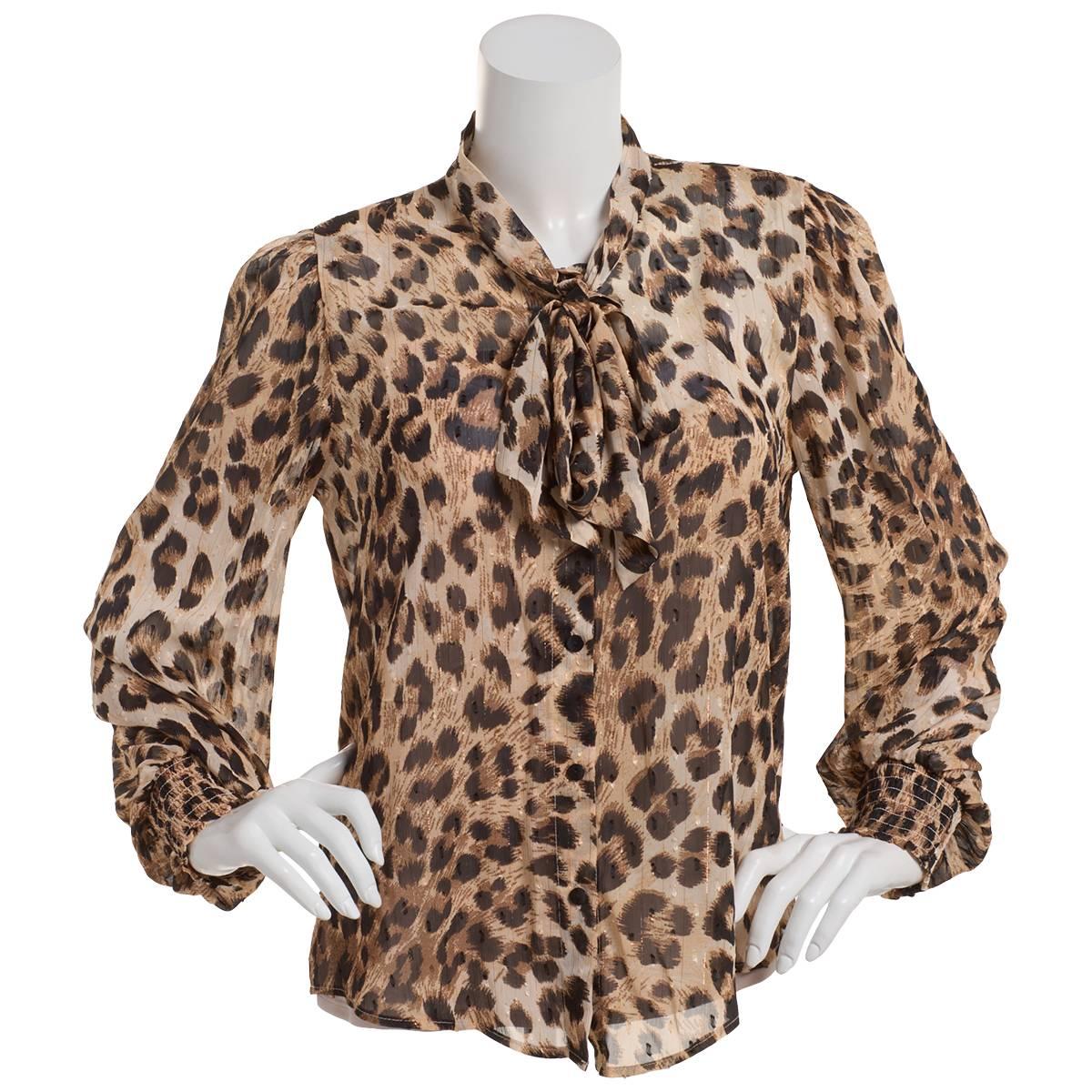 Bcx Juniors Printed Tie-Neck Long-Sleeve Blouse - Leopard