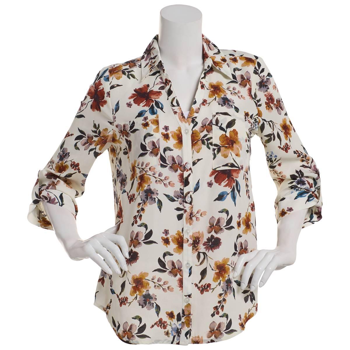 Click here for Juniors A. Byer Floral Print Portofino Blouse prices