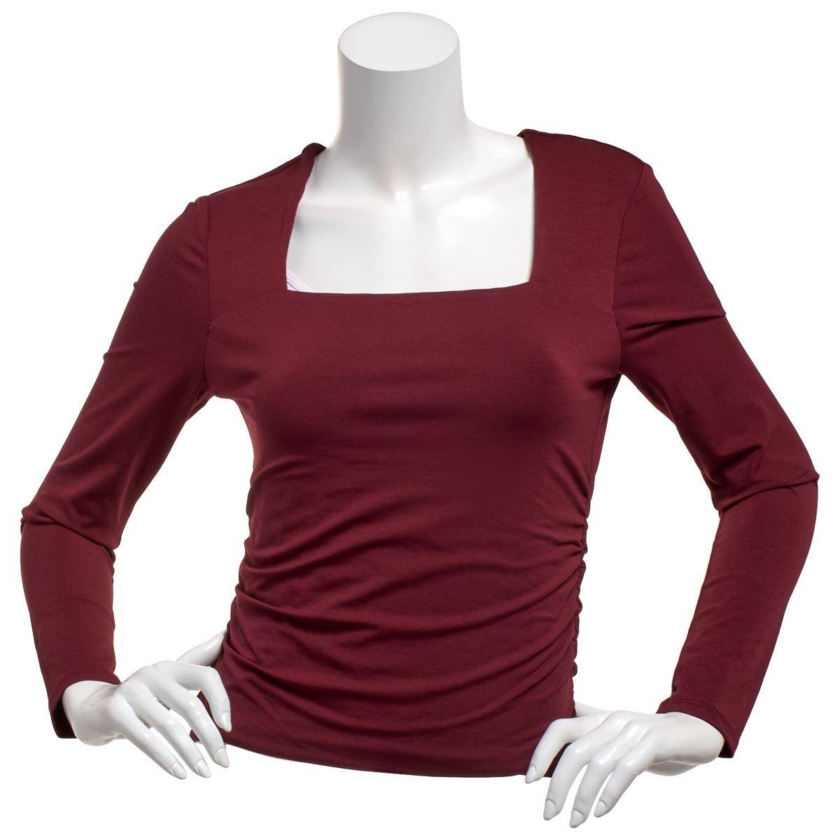 Click here for Juniors A. Byer Solid Square Neck Side Ruch Knit T... prices