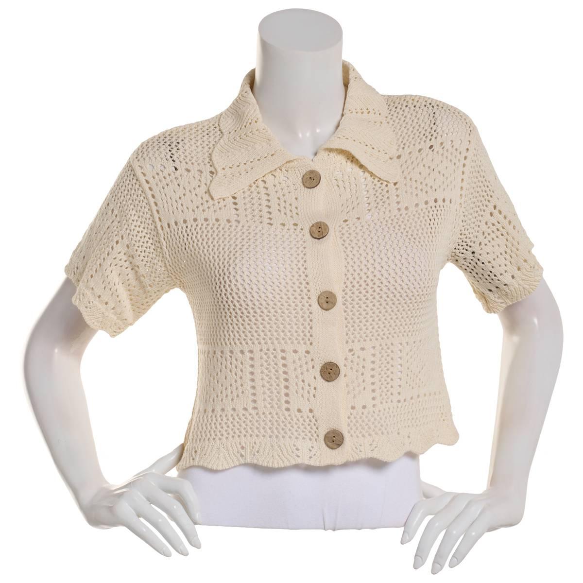 Bcx Juniors Short-Sleeve Scalloped Cardigan Sweater - Ivory
