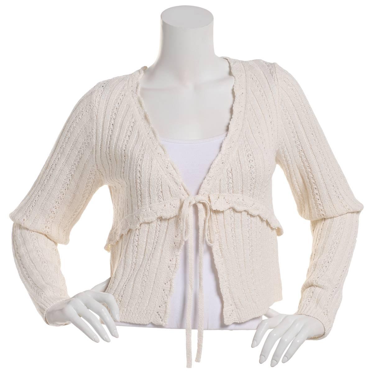 Bcx Juniors Tie-Front Long-Sleeve Cardigan Sweater - Ivory