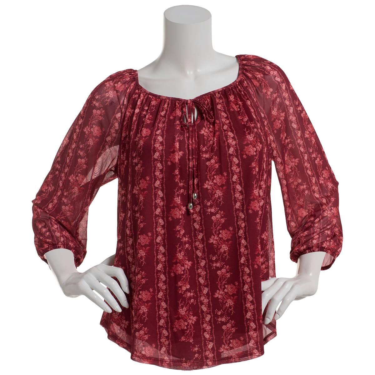 Bcx Juniors 3/4-Sleeve Printed Mesh Peasant Top - Pat F