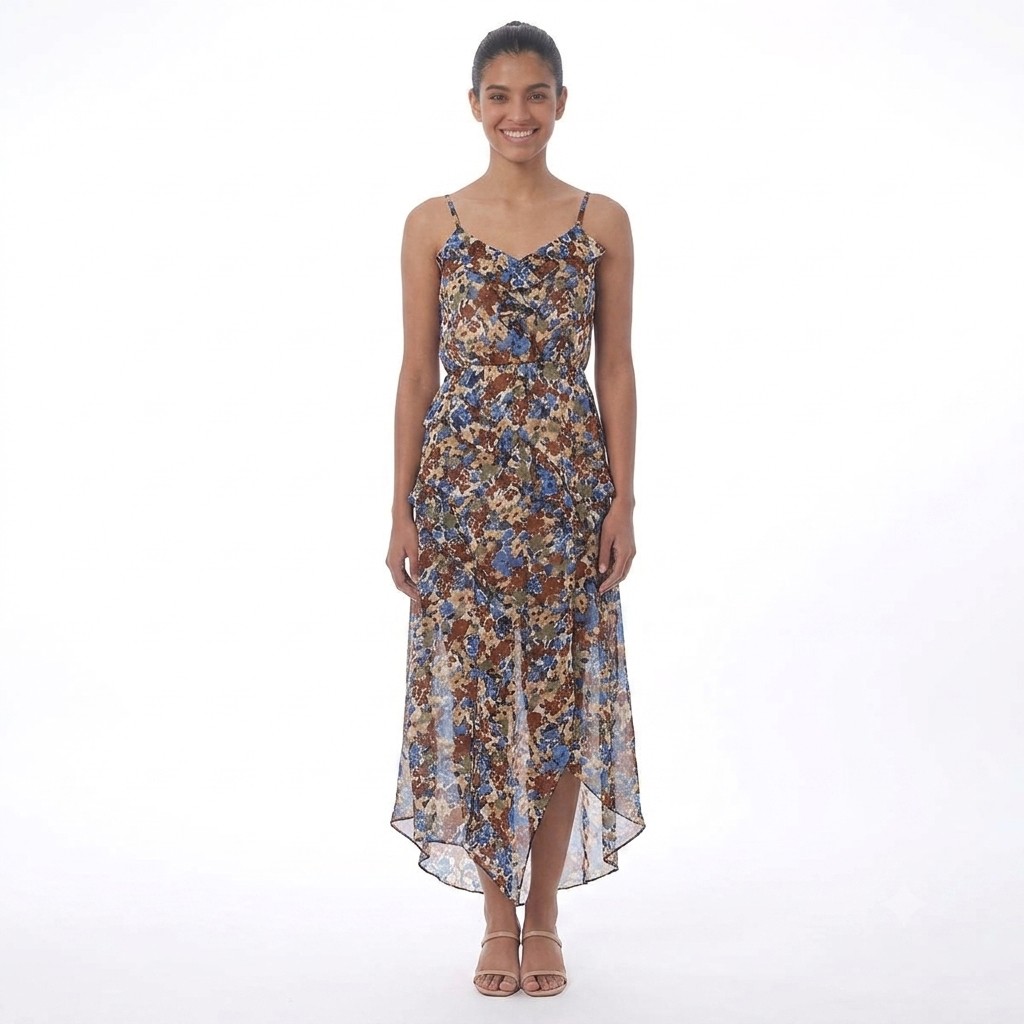 Juniors A. Byer Floral Asymmetrical Ruffle Side Slit Midi Dress