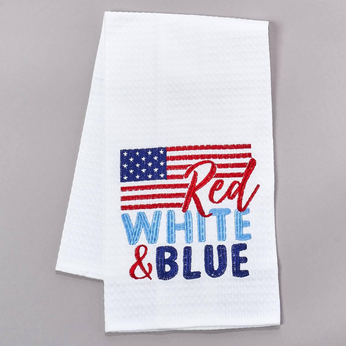 Click here for Red White And Blue Flag Waffle Weave Kitchen Towel prices