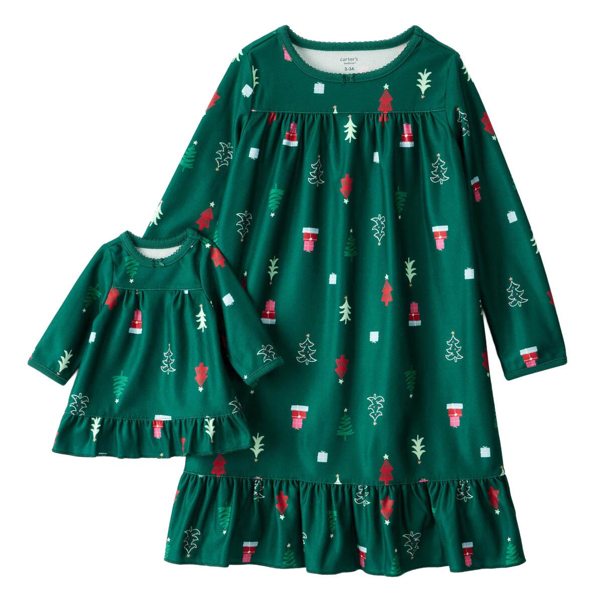 Girls Carters(R) Presents & Tree Fleece Nightgown w/ Doll Dress