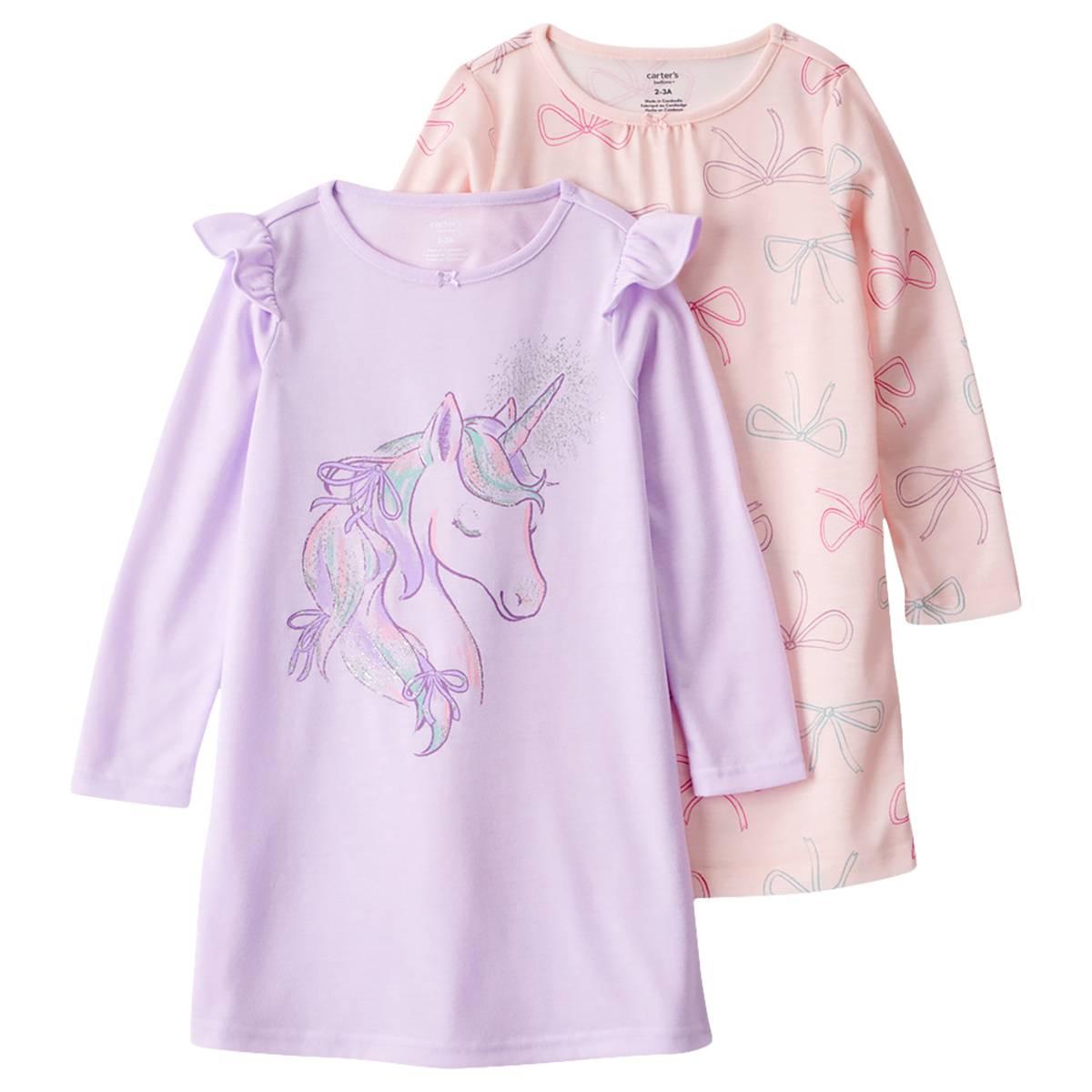 Click here for Girls Carters(R) 2pk. Long Sleeve Unicorn & Bow Ni... prices
