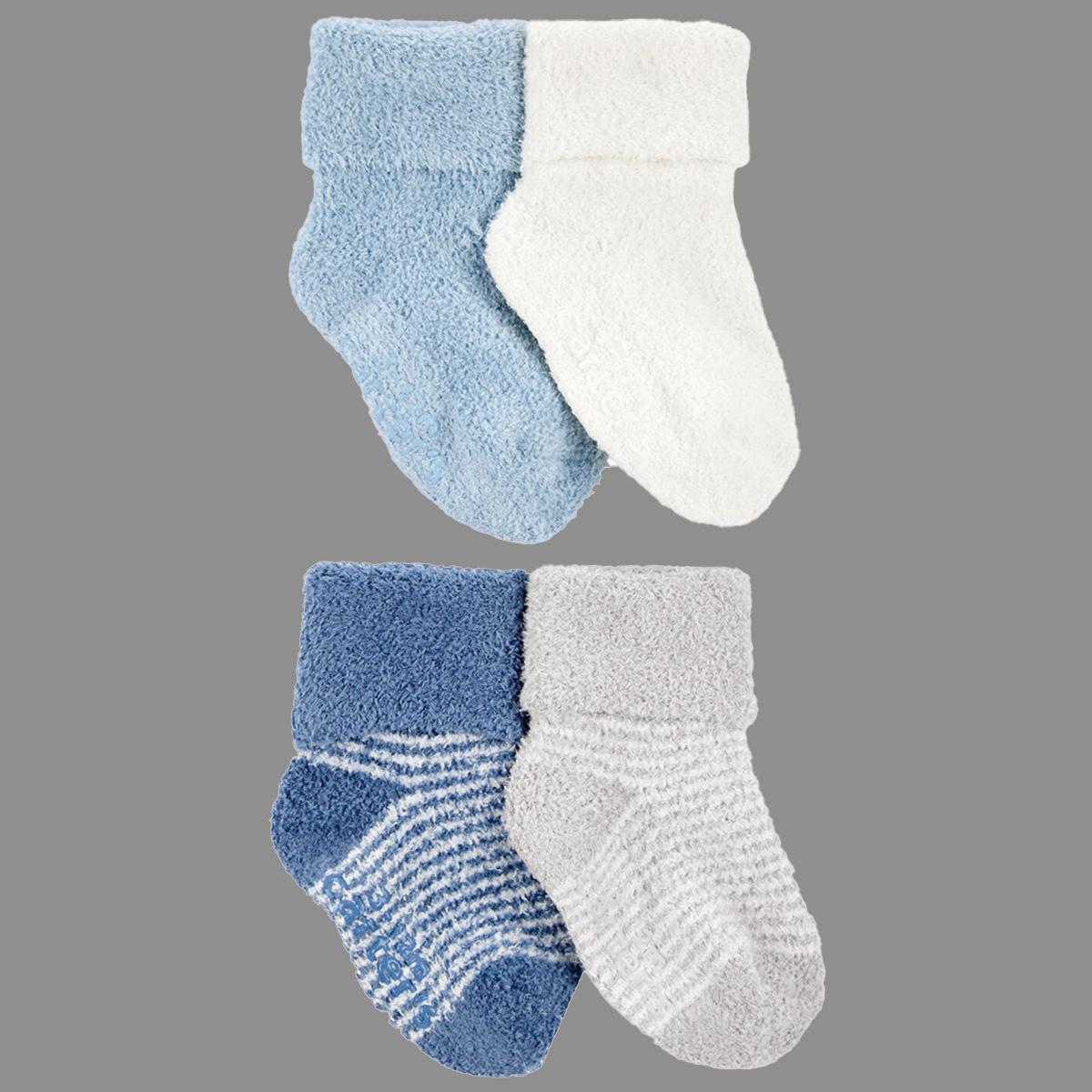Carters Baby Boys 4-Pk. Chenille Foldover-Cuff Booties - Blue