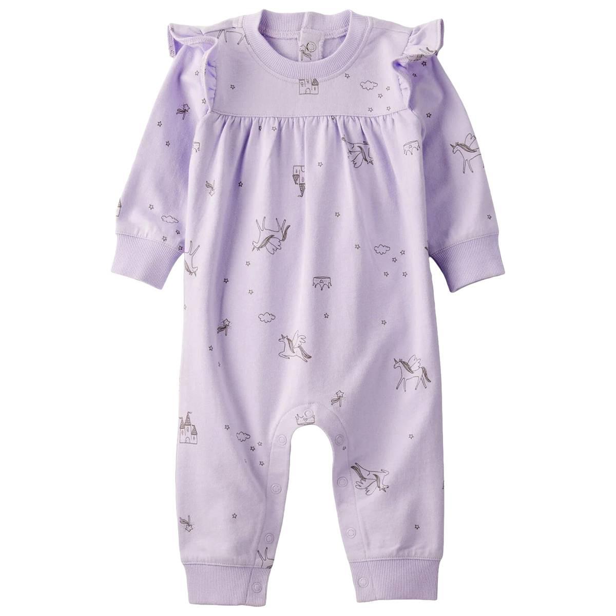 Carters Baby Girls Unicorn Print Long-Sleeve Jumpsuit - Purple