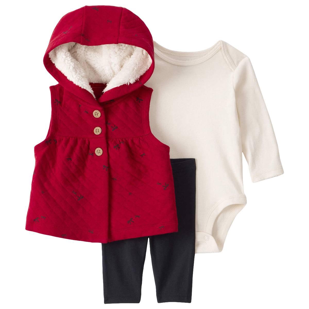 Baby Girl (3-24M) Carters(R) 3pc. Bow & Quilted Vest Set