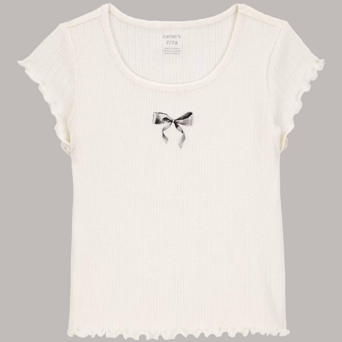 Girls Carters(R) Bow Textured Knit Short Sleeve Top