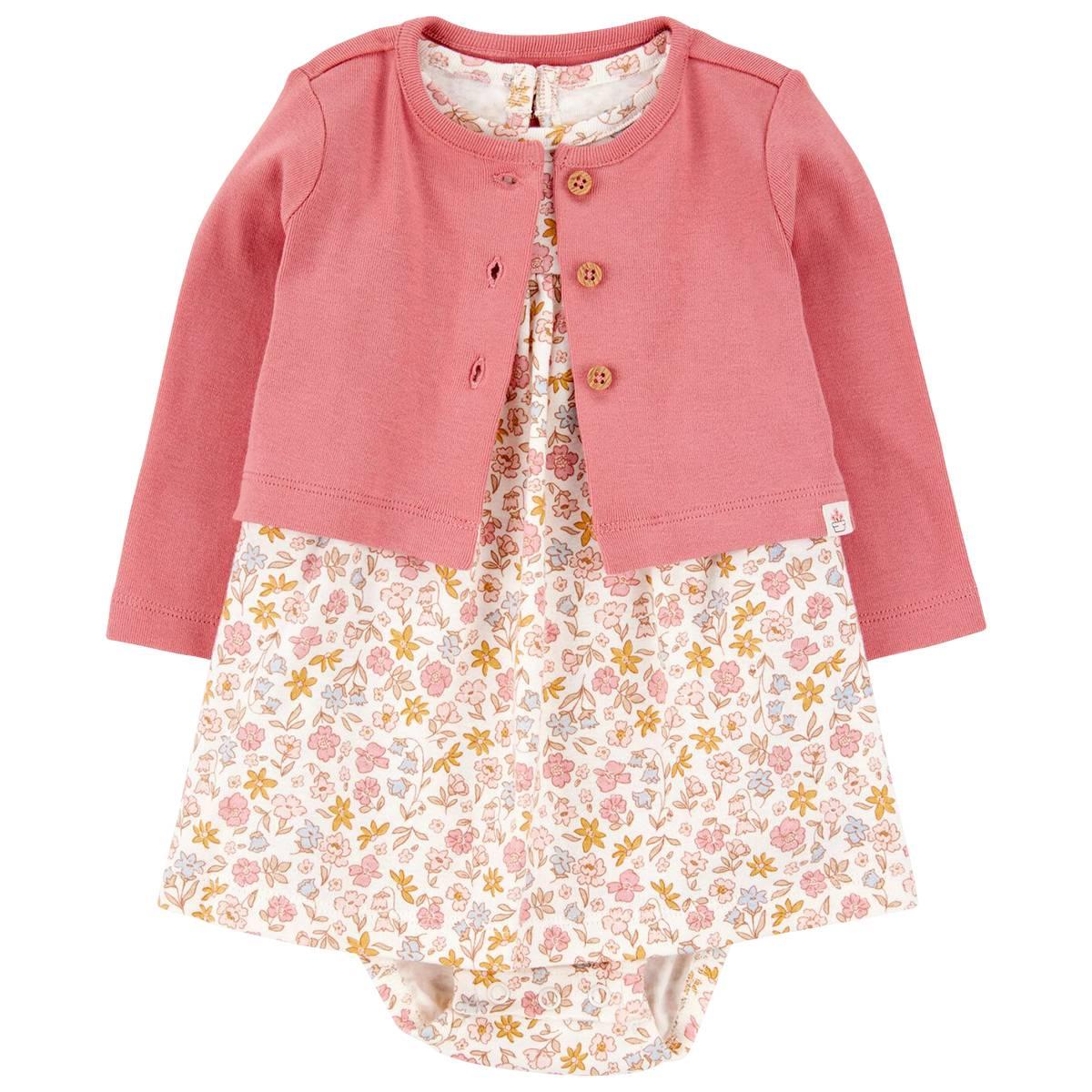Carters Baby Girls Cotton Bodysuit Dress & Cardigan  2 Piece Set - Pink