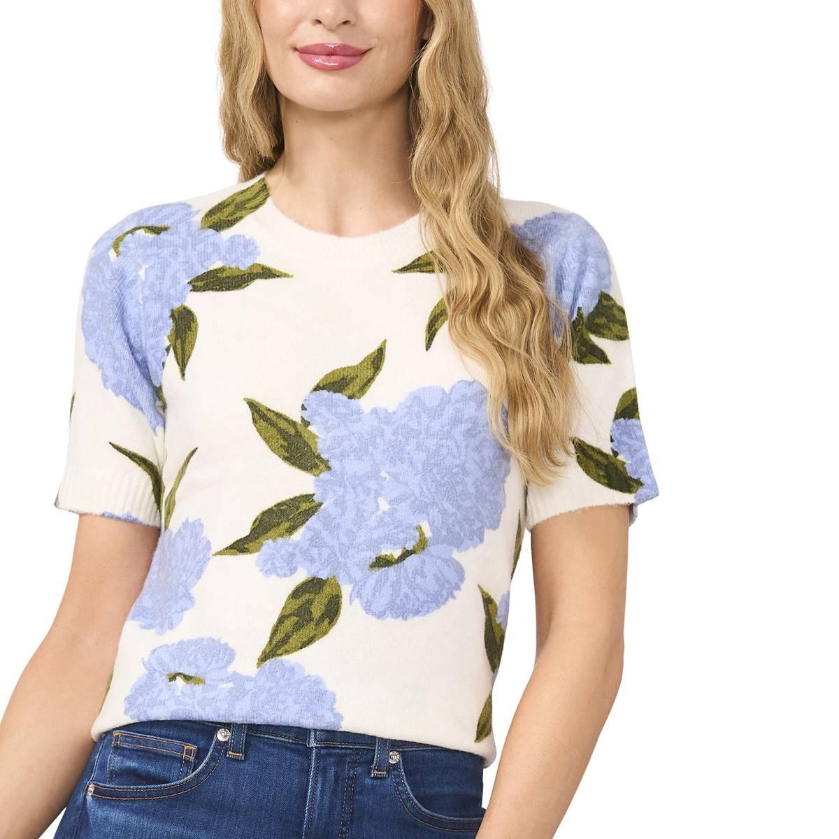 Click here for Womens Cece Short Sleeve Hydrangea Floral Sweater prices