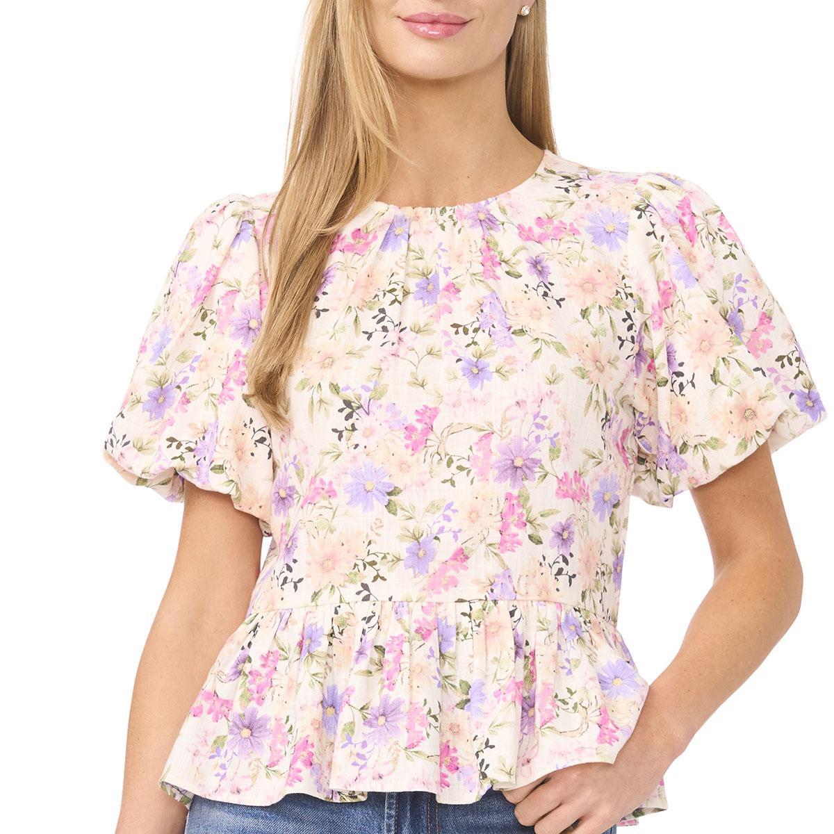 Click here for Womens Cece Short Puff Sleeve Floral Garden Peplum... prices