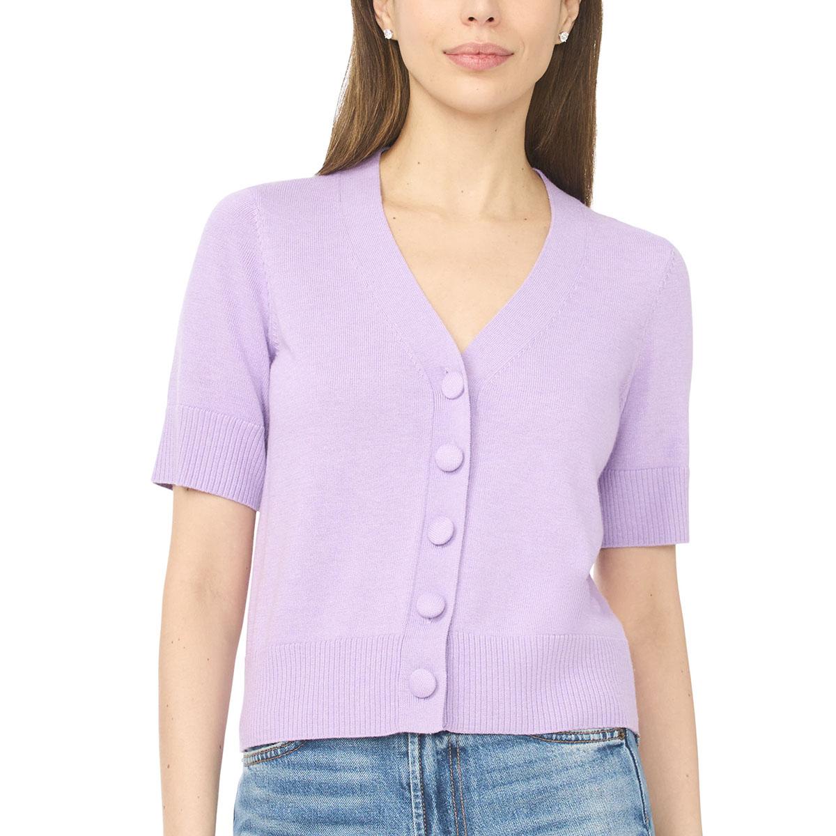 CeCe Womens V-Neck Short-Sleeve Cardigan - French Lavender