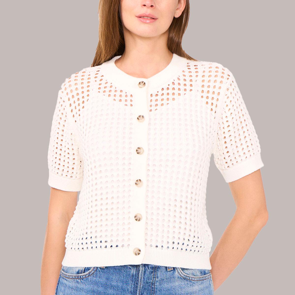 Click here for Womens Cece Short Sleeve Crochet Texture Cardigan prices