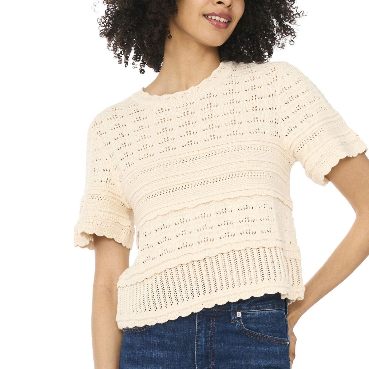 Click here for Womens Cece Short Sleeve Open Knit Crochet Sweater prices