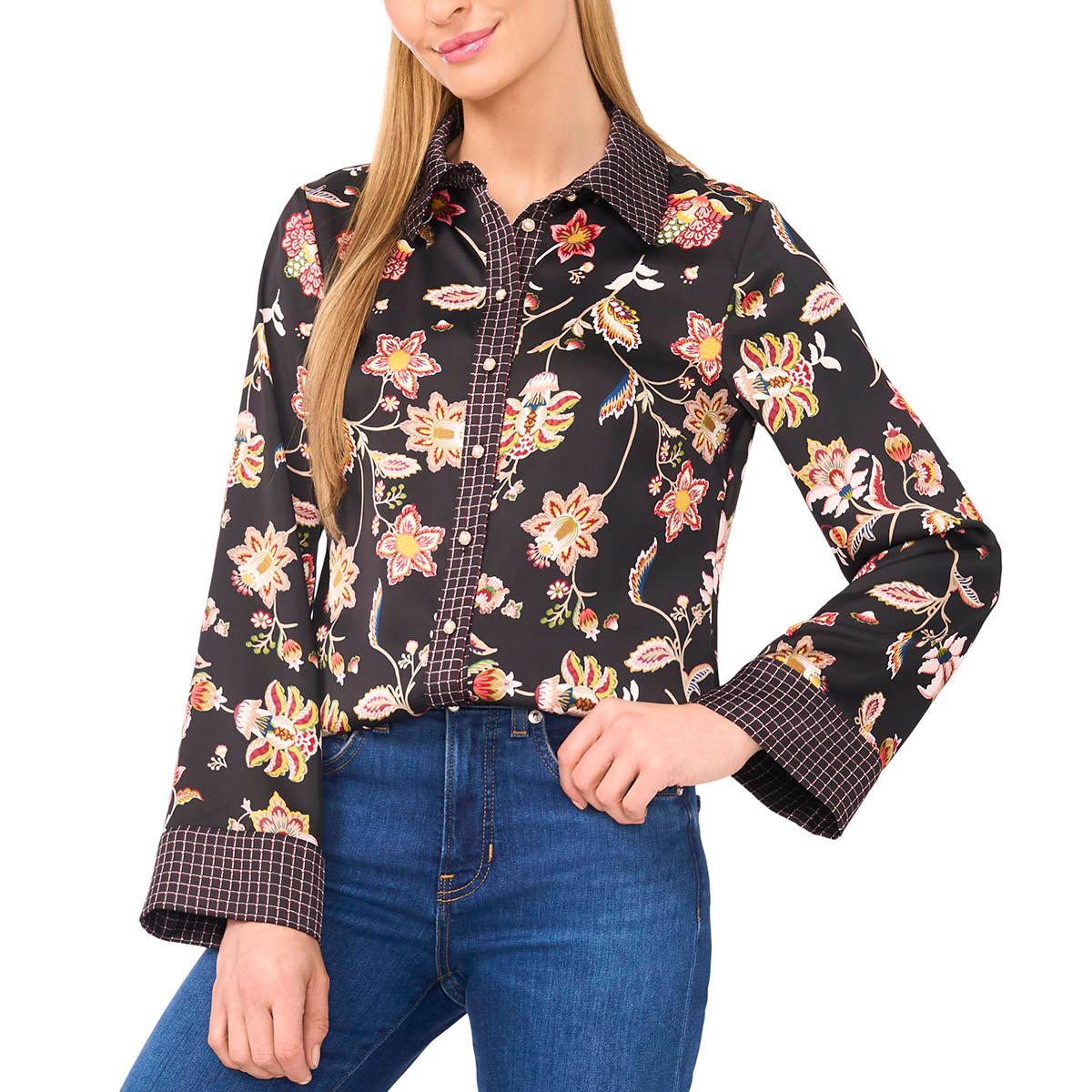 Click here for Womens Cece Long Bell Sleeve Floral Paisley Button... prices