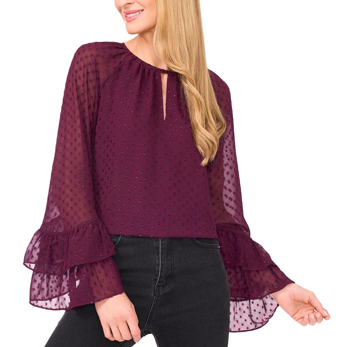 Click here for Womens Cece Long Tier Sleeve Keyhole Neck Clip Dot... prices