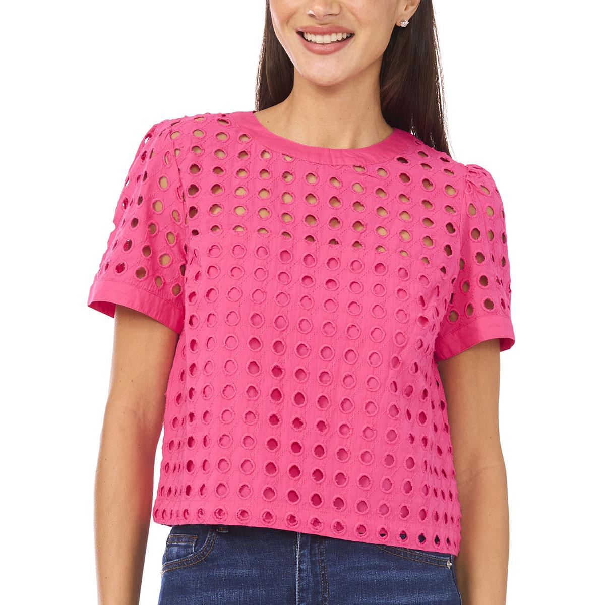 Click here for Womens Cece Short Sleeve Solid Circle Eyelet Blous... prices
