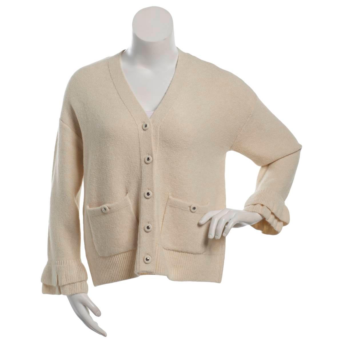 Click here for Womens Cece Ruffle Cuff Textured Cardigan with Poc... prices