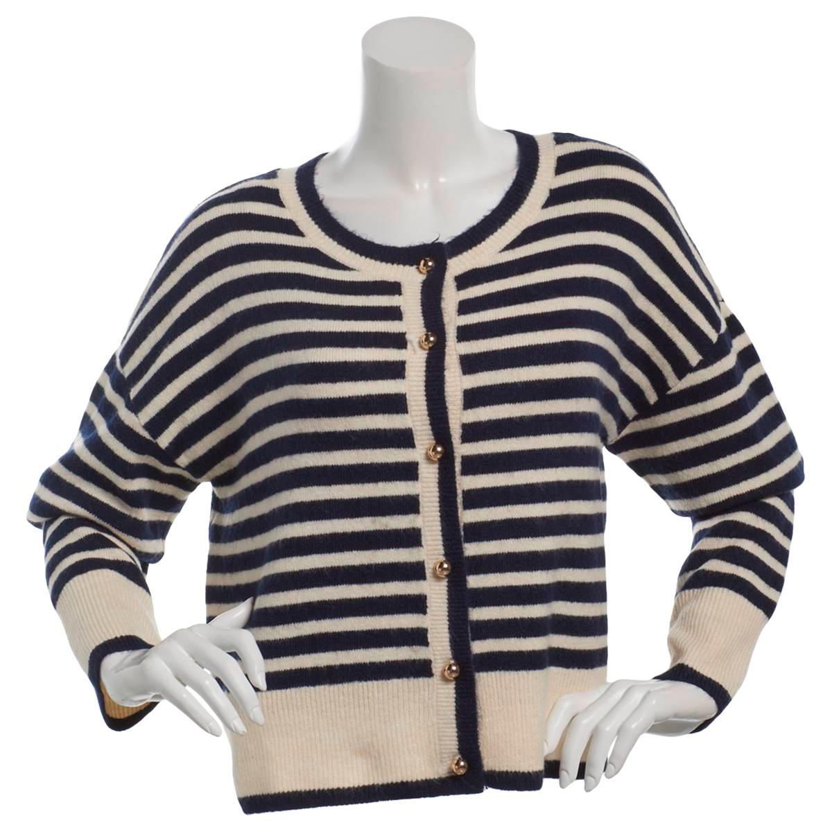 Click here for Womens Cece Long Sleeve Button Front Stripe Cardig... prices