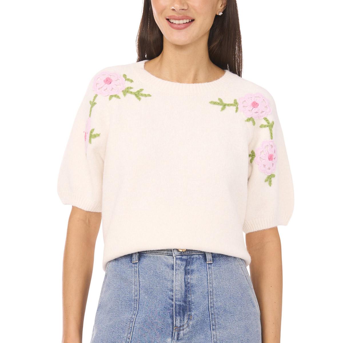 Click here for Womens Cece Short Sleeve Floral Embroidery Sweater prices