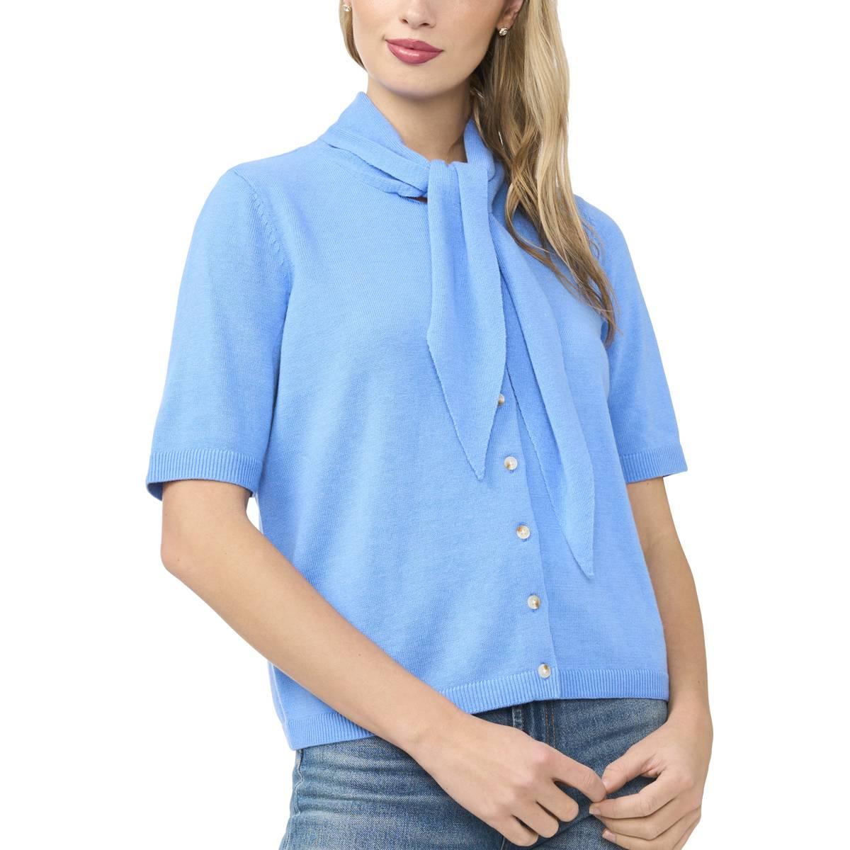 Click here for Womens Cece Short Sleeve Ascot Tie Neck Button Fro... prices