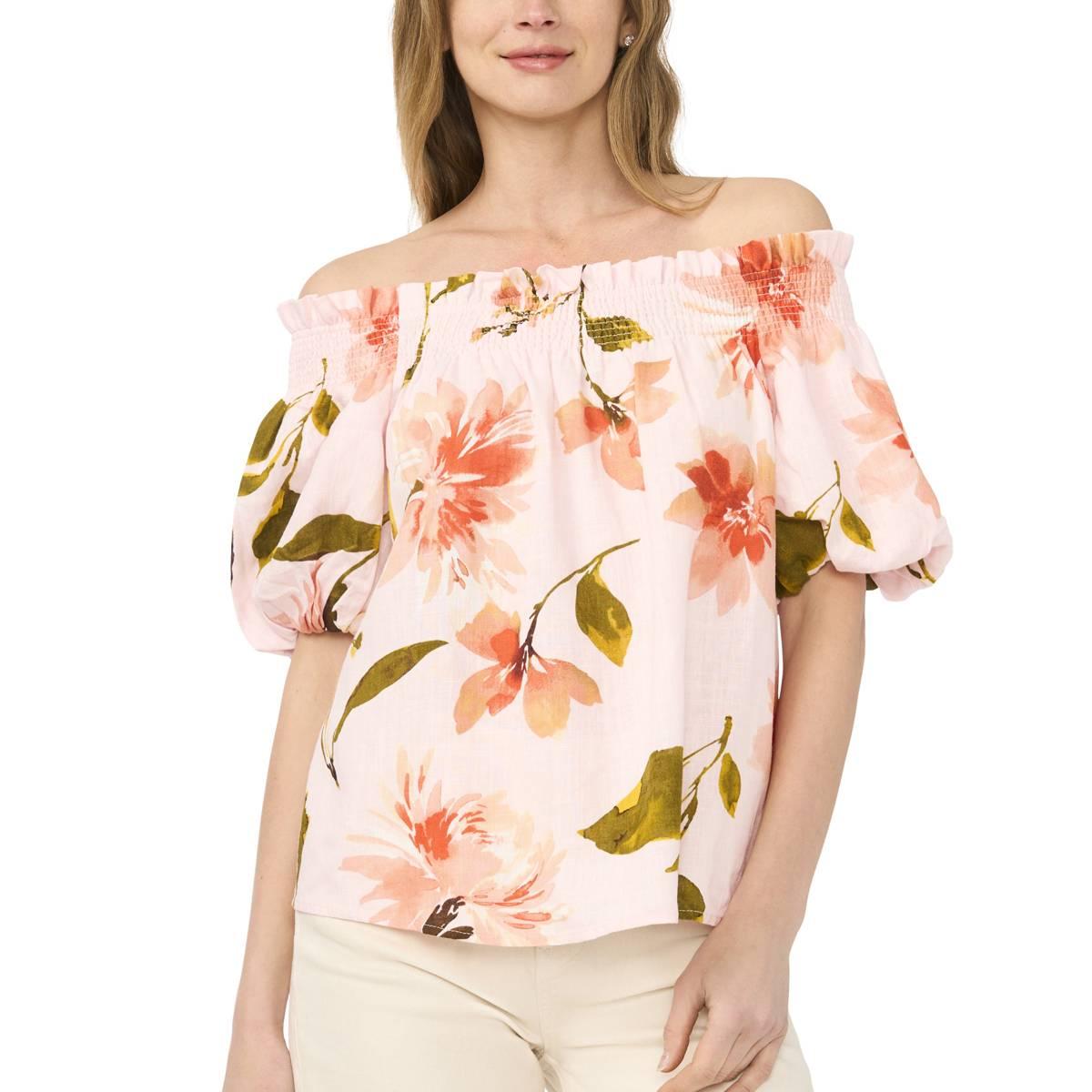 Click here for Womens Cece Off the Shoulder Ruffle Smocked Neck F... prices