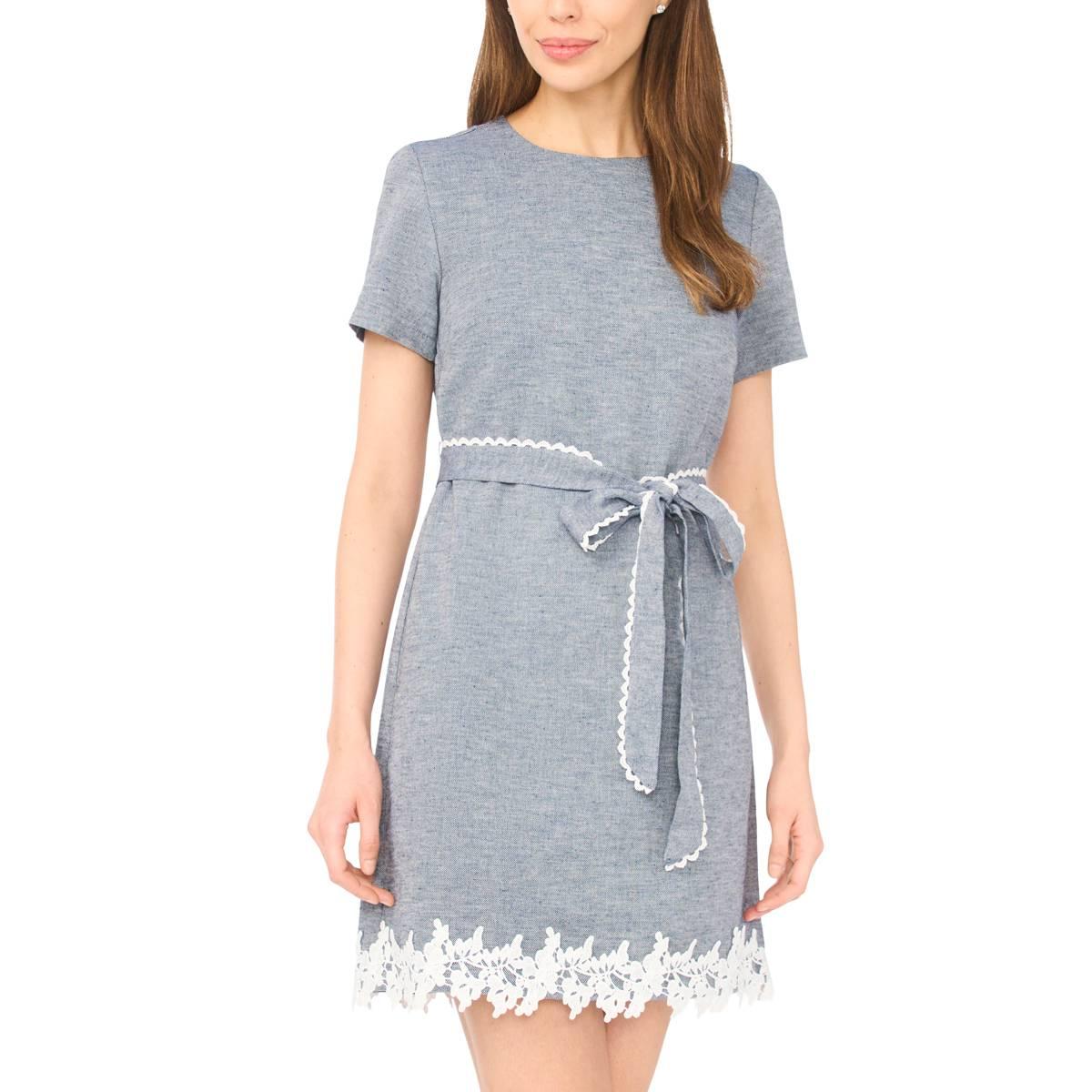 Womens Cece Short Sleeve Lace Hem Tie Waist Shift Dress