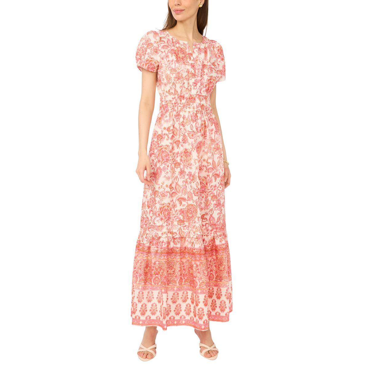 Click here for Womens Cece Short Puff Sleeve Poplin Floral Maxi D... prices