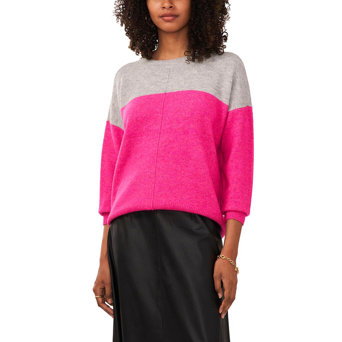 Vince Camuto Womens Cozy Extended Shoulder Color Blocked Sweater - Classic Navy