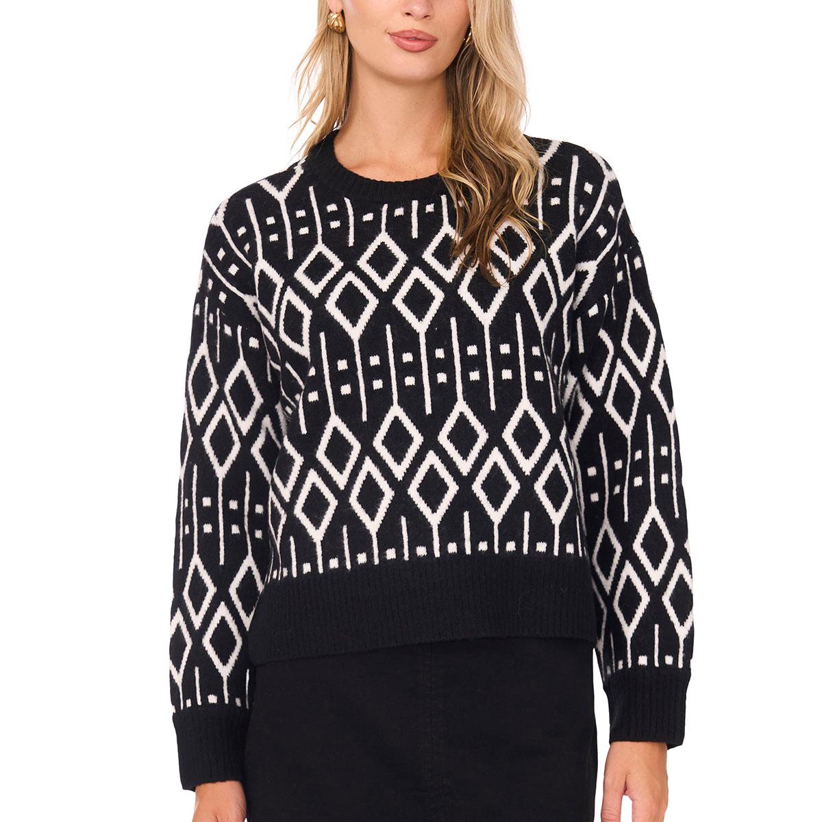 Vince Camuto Womens Jacquard Long Sleeve Sweater - Rich Black