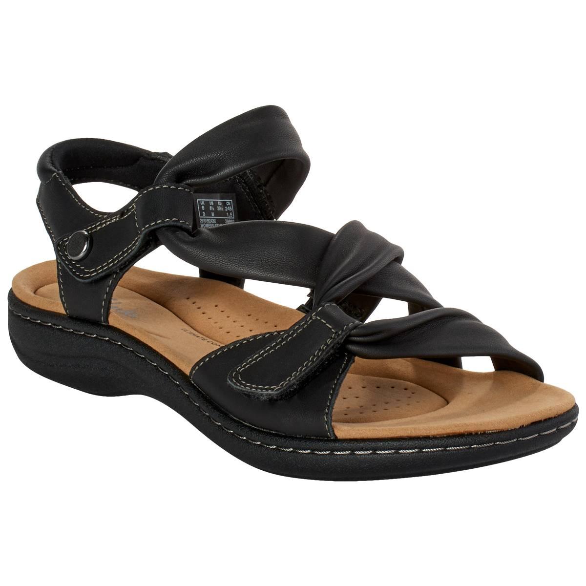 Clarks Collection Womens Laurieann Bell Round Toe Flat Sandals - Black Leather